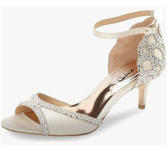 XYD | Shoes | Xyd Ivory Chic Peep Toe Dorsay Kitten Heel Rhinestone Studs Ankle Strap Sandals ...